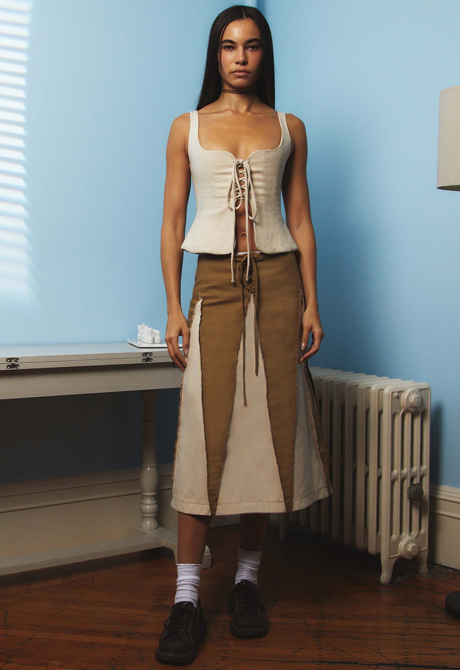 Lace up Panel Top Cosmic Latte – Tae Park